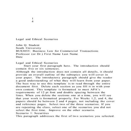 14Legal and Ethical ScenariosJohn Q. Student | DOCX