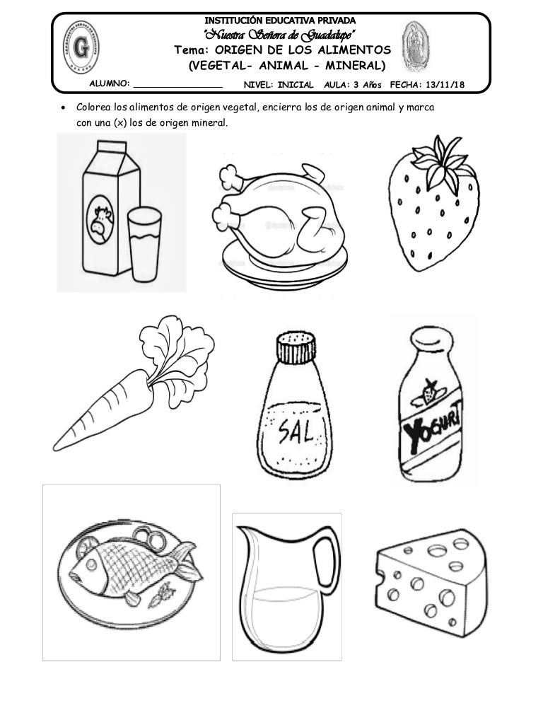 Dibujos Para Colorear De Alimentos Origen Mineral Imagui