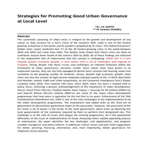 Strategies for Promoting Good Urban Governance at Local Level | DOC