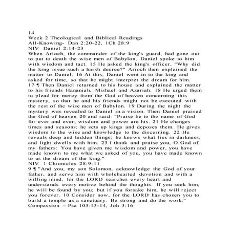 14Week 2 Theological and Biblical ReadingsAll-Knowing- Dan 22 | PDF