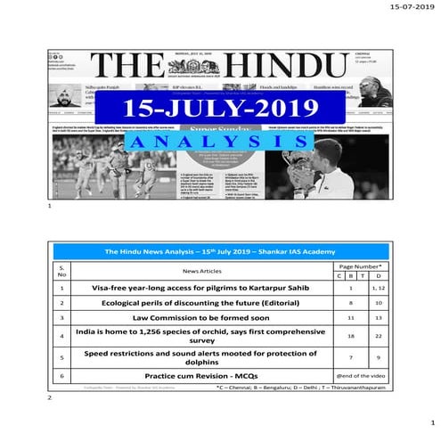 The Hindu- Civilpedia Articles Analysied by Shankar IAS Academy | PDF