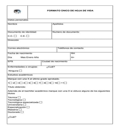 FORMULARIO ÚNICO DE HOJA DE VIDA | PDF