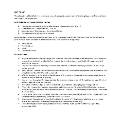 exitpolicy | DOCX | Human Resources | Business