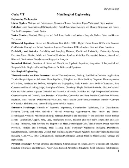 Gate Metallurgical Engineering syllabus | PDF | Chemistry | Science