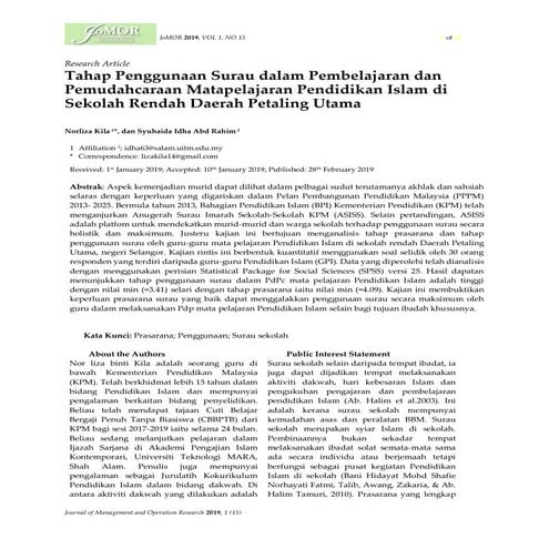 15. tahap penggunaan surau dalam pembelajaran dan | PDF