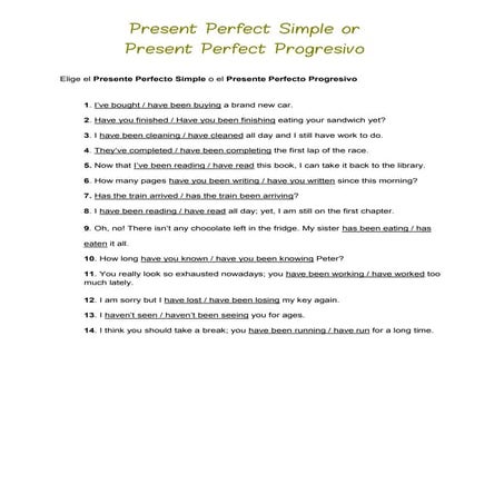 Perfect -progressive | PDF