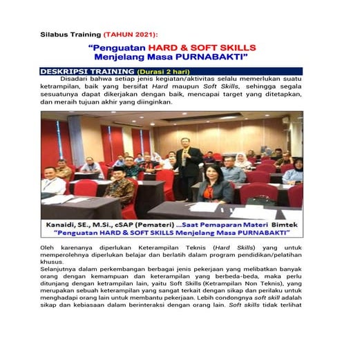 Silabus Training "Penguatan HARD & SOFT SKILL Menjelang Masa Purnabhakti" | PDF