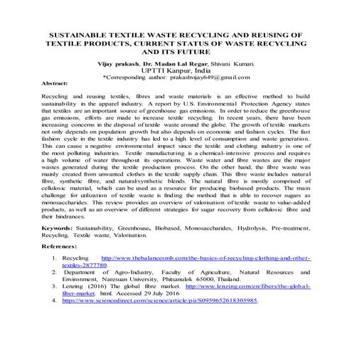 SUSTAINABLE TEXTILE WASTE RECYCLING AND REUSING OF TEXTILE PRODUCTS ...