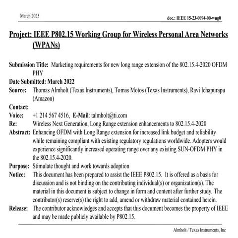 Project: IEEE P802.15 Working Group for Wireless Personal Area Networks (WPANs) | PPT