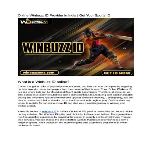 Online Winbuzz ID Provider in India | Get Your Sports ID | PDF