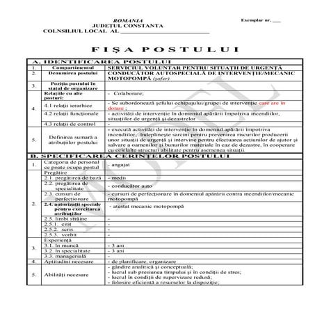 Fisa postului cond.autosp. mec.motopompa-model | PDF