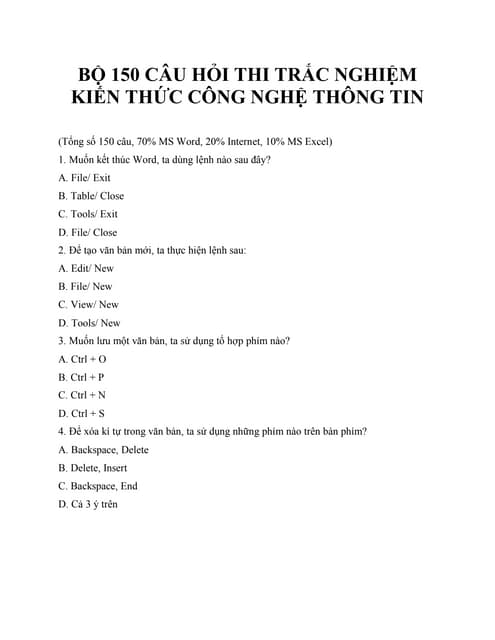 100 cau-hoi-trac-nghiem-tin-hoc-van-phong | PDF