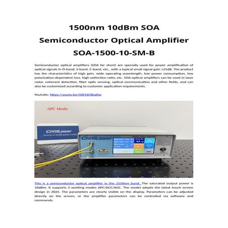 1500nm 10dBm SOA Semiconductor Optical Amplifier | PDF