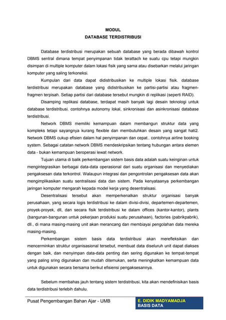 Komputasi Paralel dan terdistribusi (Pengantar sistem terdistribusi) | PPTX