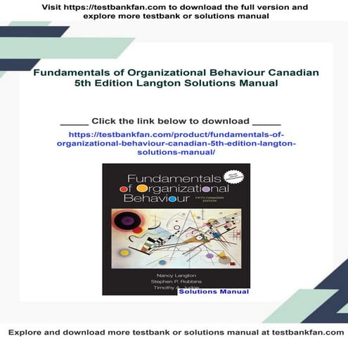 Fundamentals of Organizational Behaviour Canadian 5th Edition Langton Solutions Manual | PDF