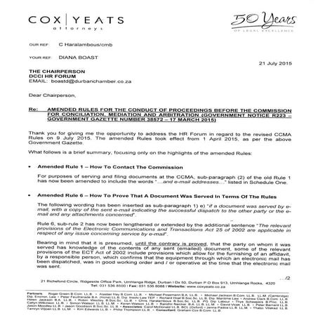 SUMMARY AMENDED CCMA RULES | PDF