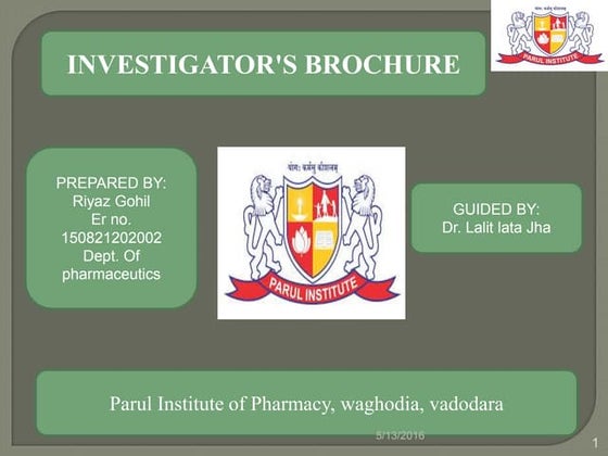 Investigators brochure (M.PHARM) | PPT