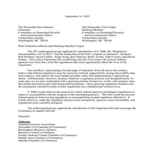 Industry letter supporting S. 2006, “The Regulatory Accountability Act ...