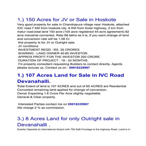 150 acres for jv or sale in hoskote | PDF