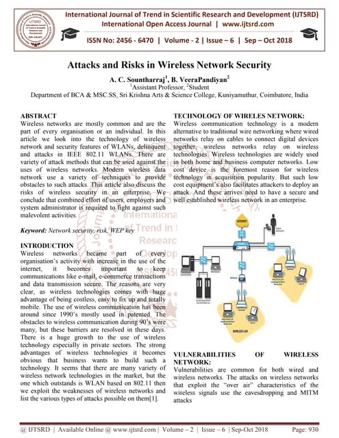 Attacks And Risks In Wireless Network Security Pdf