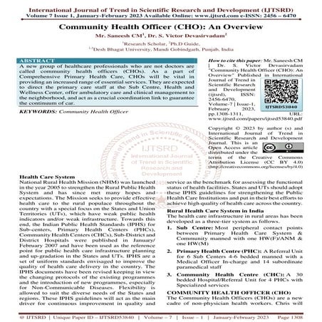 Community Health Officer CHO An Overview | PDF