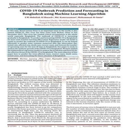 COVID 19 Outbreak Prediction and Forecasting in Bangladesh using Machine Learning Algorithm | PDF
