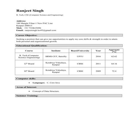 Ranjeet cv | DOC | Computing | Technology & Computing