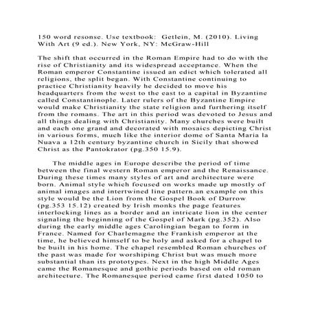 150 word resonse. Use textbook Getlein, M. (2010). Living With Art.docx