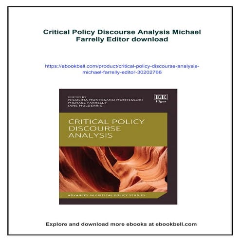 Critical Policy Discourse Analysis Michael Farrelly Editor | PDF