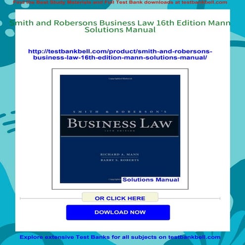Smith and Robersons Business Law 16th Edition Mann Solutions Manual | PDF