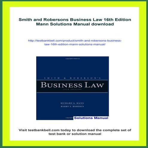 Smith and Robersons Business Law 16th Edition Mann Solutions Manual | PDF