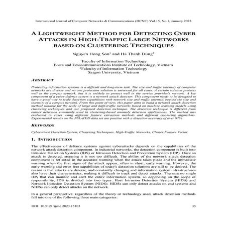 A Lightweight Method For Detecting Cyber Attacks In High Traffic Large Networks Based On