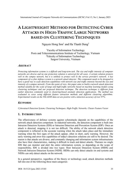 A Lightweight Method For Detecting Cyber Attacks In High Traffic Large