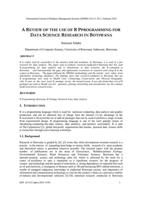 A Review Of The Use Of R Programming For Data Science Research In Botswana Pdf