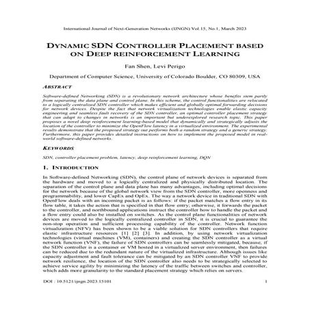 Dynamic Sdn Controller Placement Based On Deep Reinforcement Learning Pdf