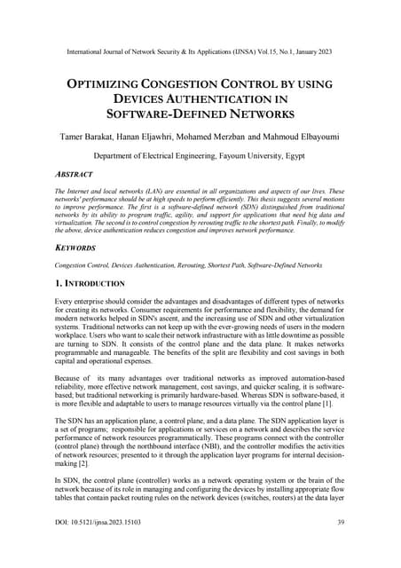 Optimizing Congestion Control By Using Devices Authentication In Software Defined Networks Pdf 2309