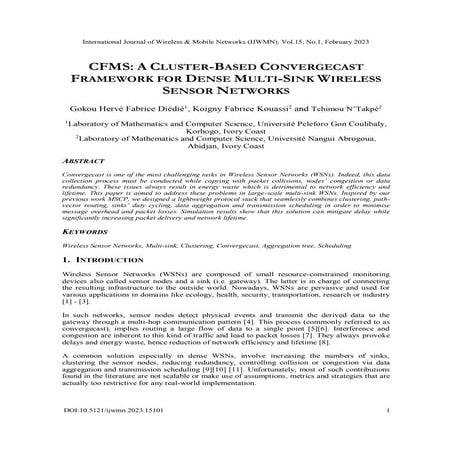 Cfms A Cluster Based Convergecast Framework For Dense Multi Sink Wireless Sensor Networks Pdf