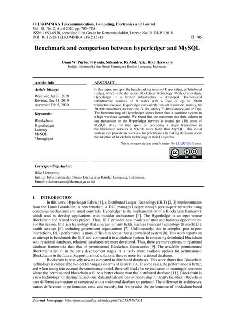 Benchmark And Comparison Between Hyperledger And Mysql Pdf