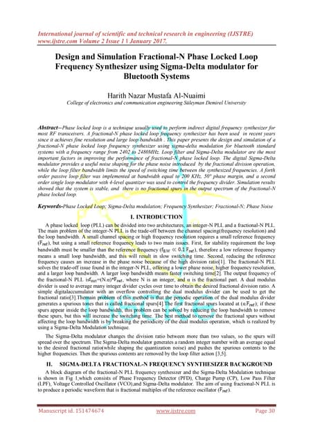 Design And Simulation Fractional N Phase Locked Loop Frequency Synthesizer Using Sigma Delta