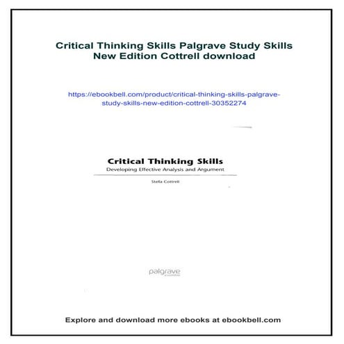Critical Thinking Skills Palgrave Study Skills New Edition Cottrell | PDF