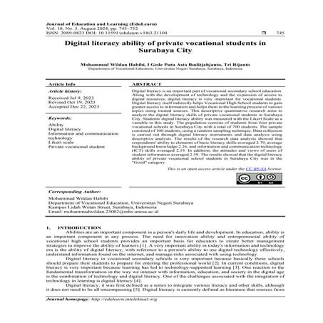 Digital literacy competency indicator for Indonesian high vocational ...
