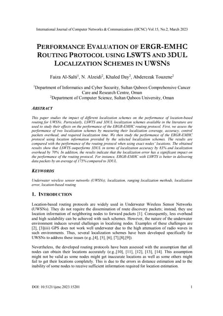 Performance Evaluation Of Ergr Emhc Routing Protocol Using Lswts And 3dul Localization Schemes