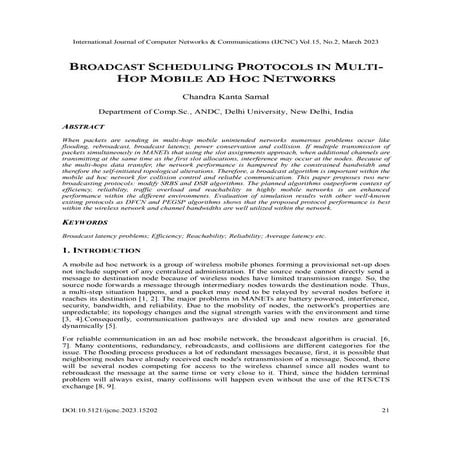 Broadcast Scheduling Protocols In Multihop Mobile Ad Hoc Networks Pdf