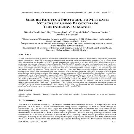 Secure Routing Protocol To Mitigate Attacks By Using Blockchain Technology In Manet Pdf
