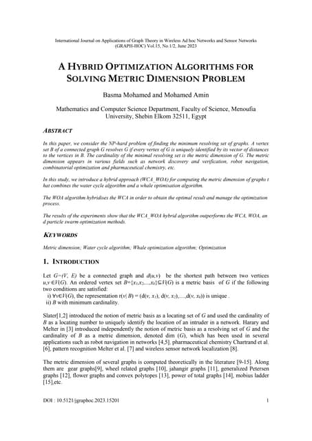 A Hybrid Optimization Algorithms For Solving Metric Dimension Problem Pdf
