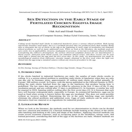 Sex Detection In The Early Stage Of Fertilized Chicken Eggsvia Image Recognition Pdf