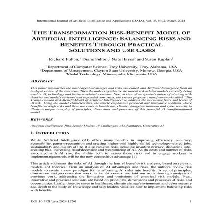 THE TRANSFORMATION RISK-BENEFIT MODEL OF ARTIFICIAL INTELLIGENCE ...