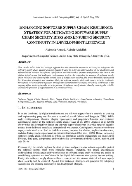 Enhancing Software Supply Chain Resilience Strategy For Mitigating