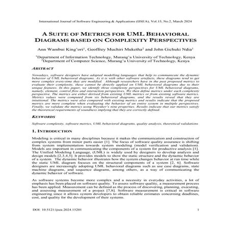 A Suite of Metrics for UML Behavioral Diagrams based on Complexity Perspectives | PDF