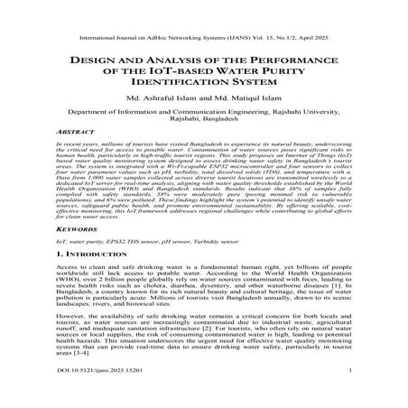Design and Analysis of the Performance of the IoT-Based Water Purity Identification System | PDF
